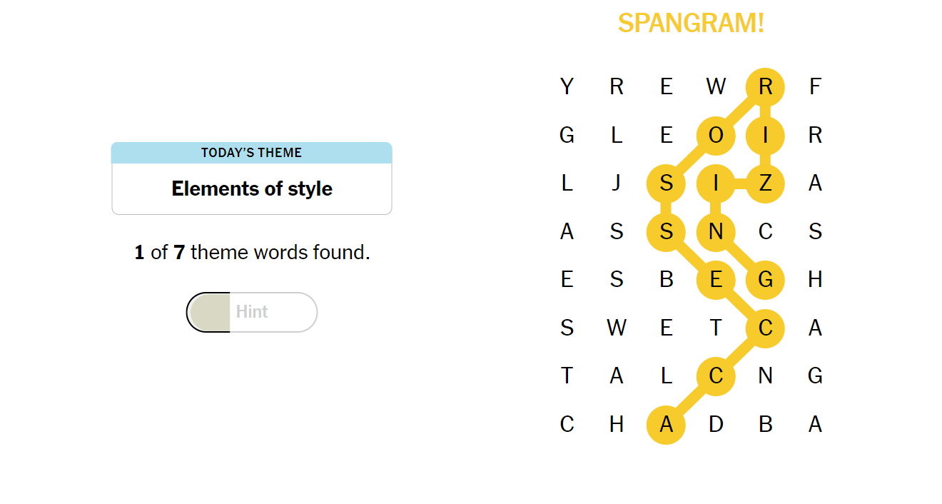 NYT Strands Theme "Elements Of Style" Spangram Clues And All Words ...