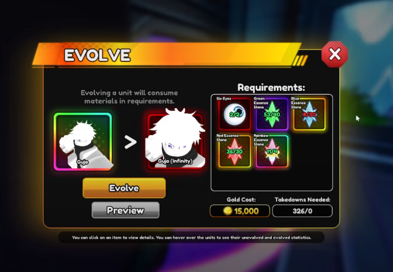 Shiny Gojo (Gujo) Evolution And Abilities In Anime Vanguards - Screen ...